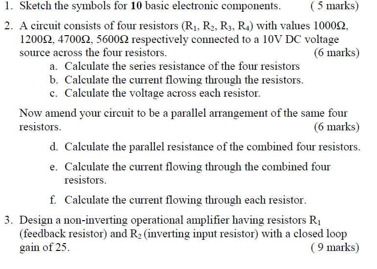 Solved 1. Sketch the symbols for 10 basic electronic | Chegg.com
