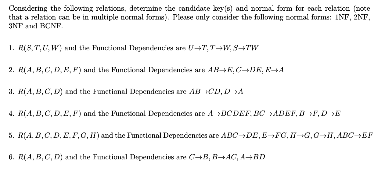 Solved Considering the following relations, determine the | Chegg.com