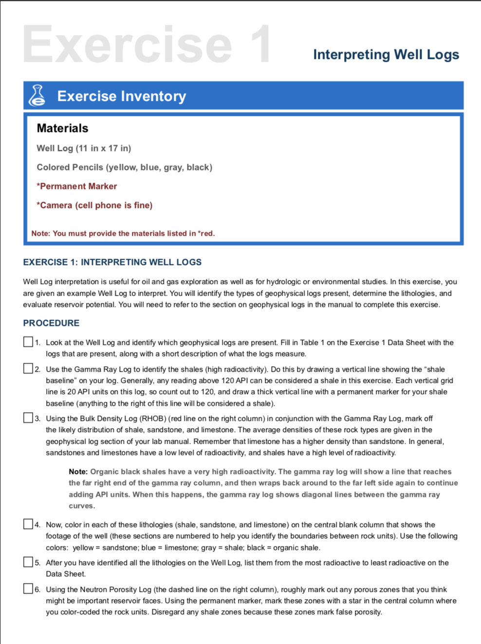 Interpreting Well Logs EXERCISE 1: INTERPRETING WELL | Chegg.com