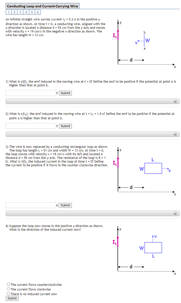 Solved Conducting Loop and Current-Carrying Wire 1 2 3 4 5 6 | Chegg.com