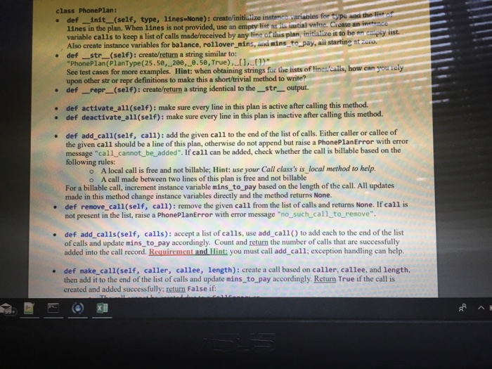 Solved class PhonePlan: def-init-(self, type, iines-None): | Chegg.com