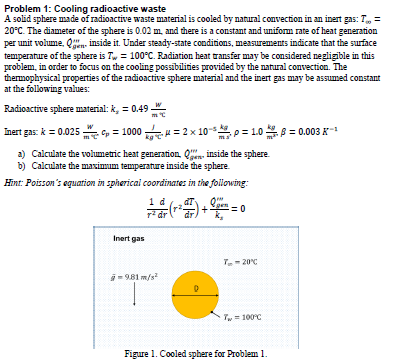 Solved Problem 1: Cooling radioactive waste A solid sphere | Chegg.com