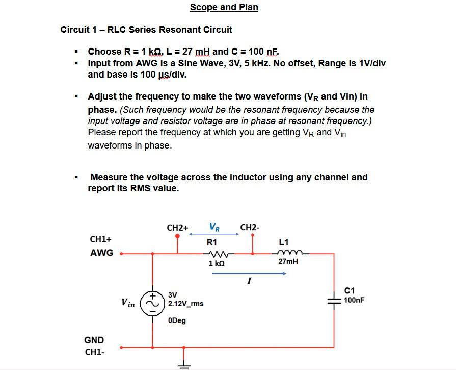 Circuit 1 - RLC Series Resonant Circuit - Choose | Chegg.com