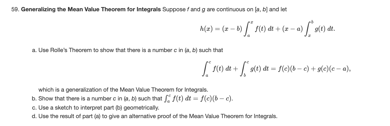 Solved 59. Generalizing the Mean Value Theorem for Integrals | Chegg.com
