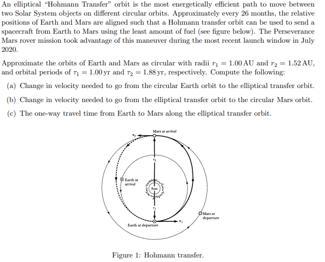 Solved An elliptical "Hohmann Transfer" orbit is the most | Chegg.com