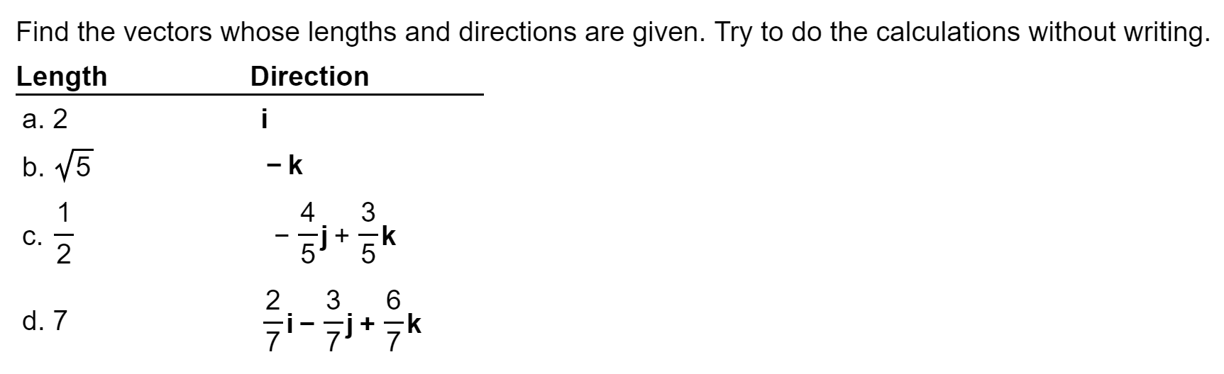 Solved Find the vectors whose lengths and directions are | Chegg.com