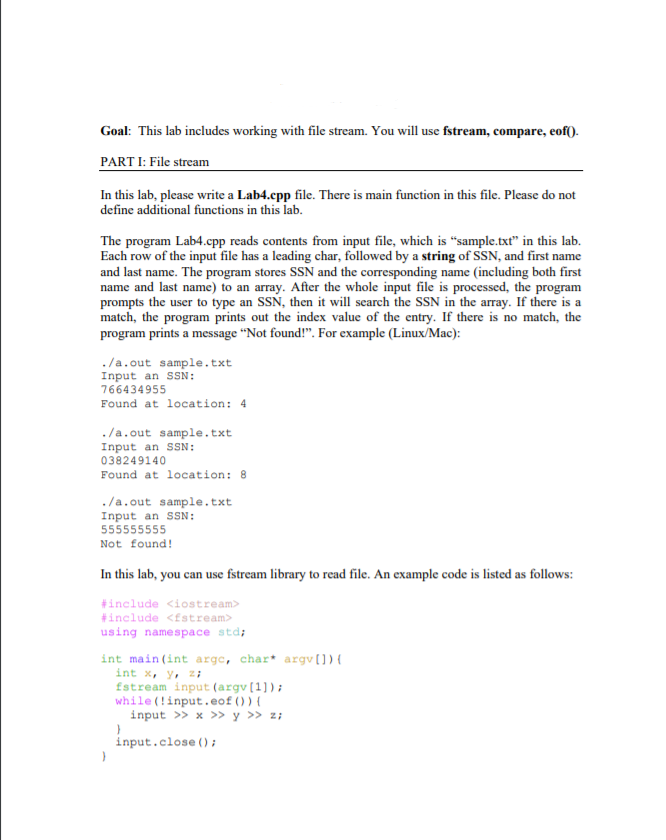 Solved Goal: This lab includes working with file stream. You | Chegg.com