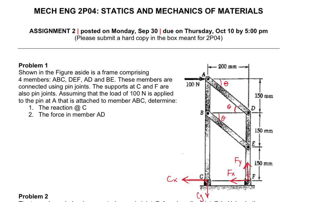Solved MECH ENG 2P04: STATICS AND MECHANICS OF MATERIALS | Chegg.com