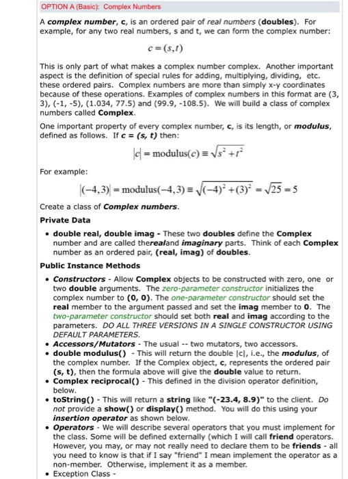 Solved OPTION A (Basic): Complex N A complex number, c, is | Chegg.com