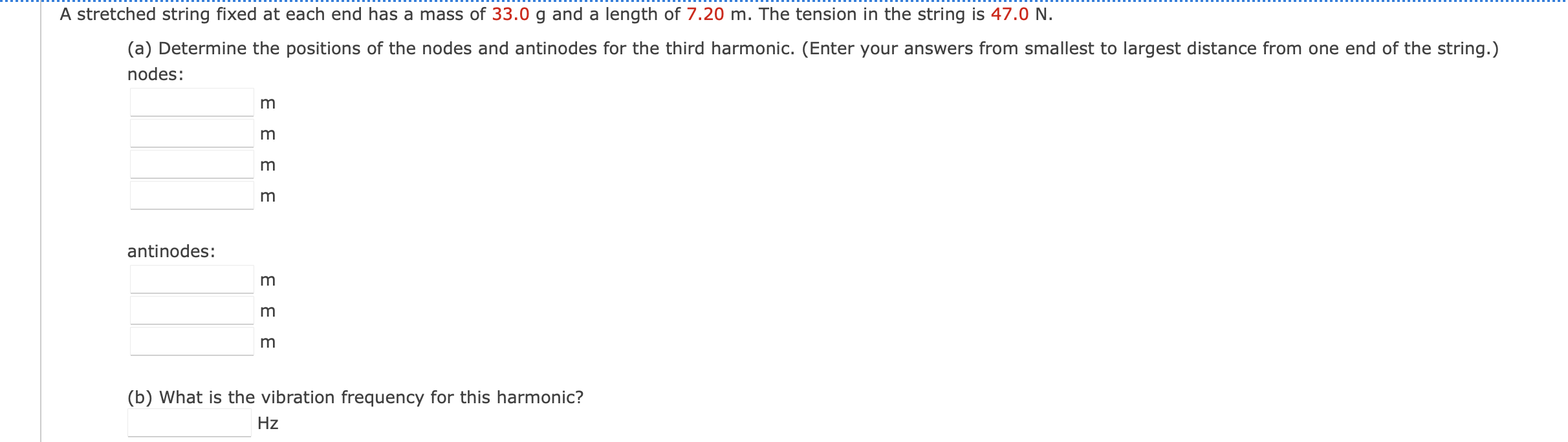 Solved A stretched string fixed at each end has a mass of | Chegg.com