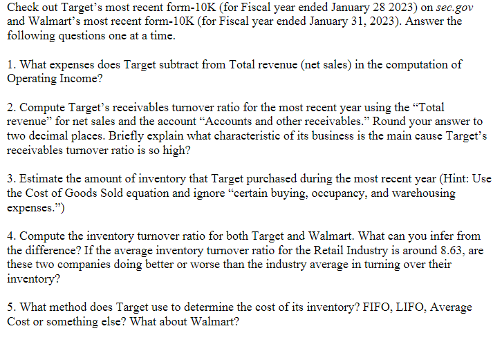 Solved Check out Target's most recent form-10K (for Fiscal | Chegg.com