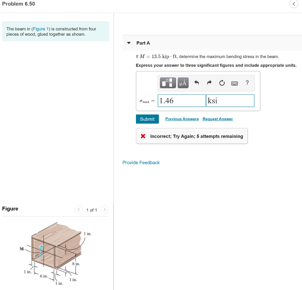 Solved Problem 6.50 The beam in (Figure 1) is constructed | Chegg.com