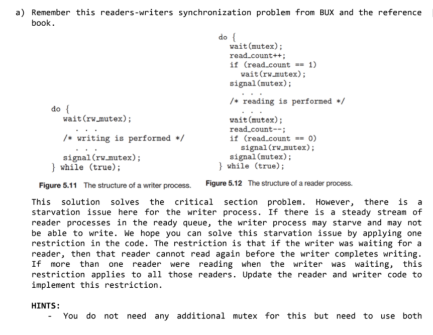 Solved a) Remember this readers-writers synchronization | Chegg.com