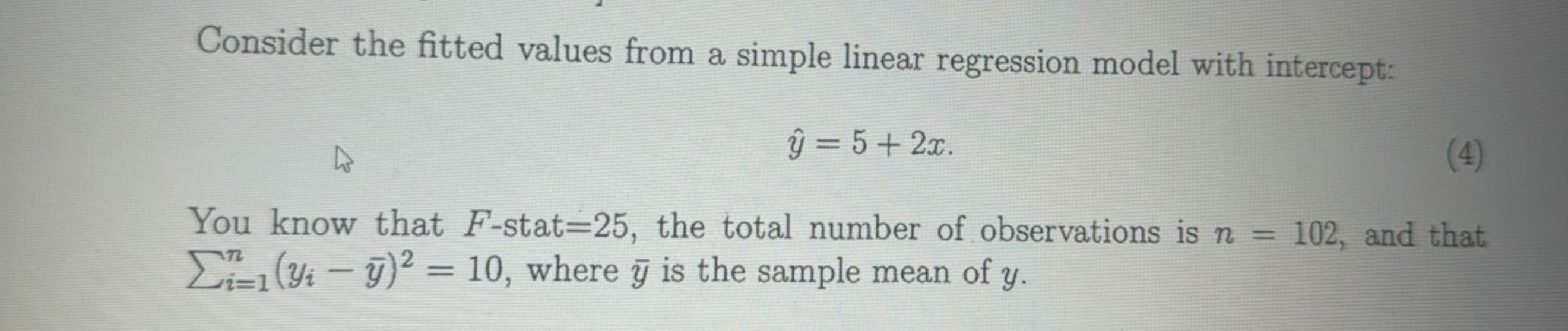 Solved Consider the fitted values from a simple linear | Chegg.com