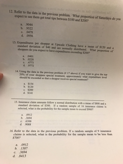 Solved 12 Refer To The Data In The Previous Problem Expect 