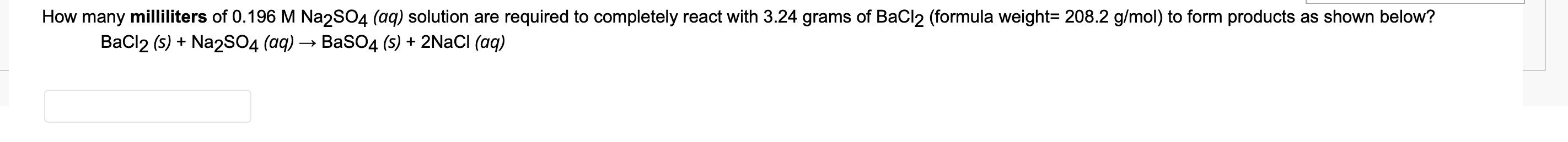 Solved How many milliliters of 0.196 M Na2SO4 (aq) solution | Chegg.com