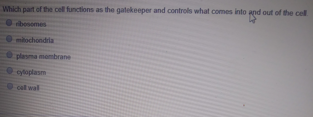 Solved Which part of the cell functions as the gatekeeper | Chegg.com