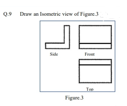 Solved Q.9 Draw an Isometric view of Figure.3 Side Front Top | Chegg.com