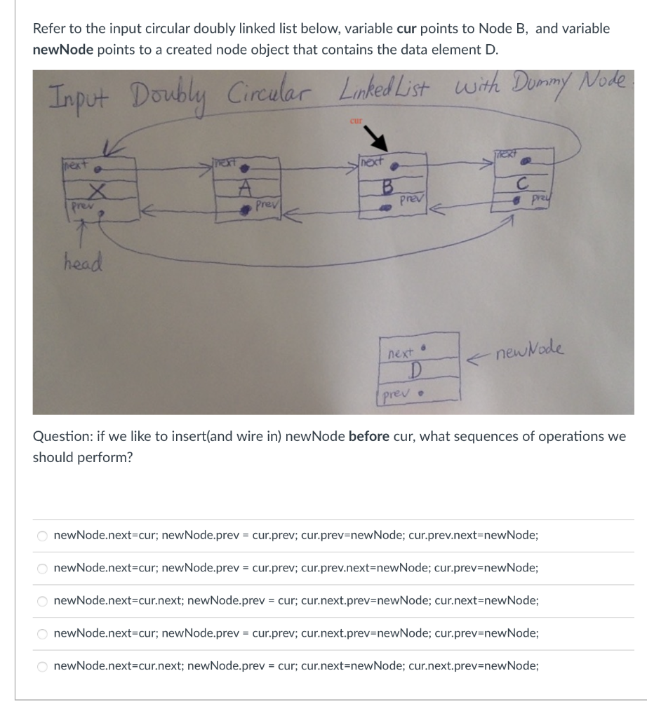 Solved Refer to the input circular doubly linked list below, | Chegg.com