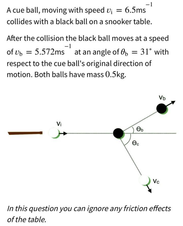 Solved -1 A cue ball, moving with speed U; = 6.5ms collides | Chegg.com