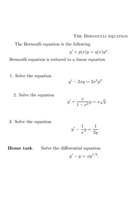 Solved THE BERNOULLI EQUATION The Bernoulli equation is the | Chegg.com