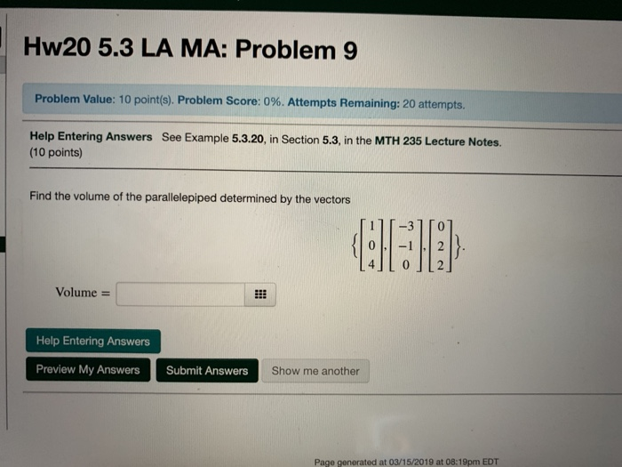 Solved Hw20 5.3 LA MA: Problem 9 Problem Value: 10 point(s). | Chegg.com