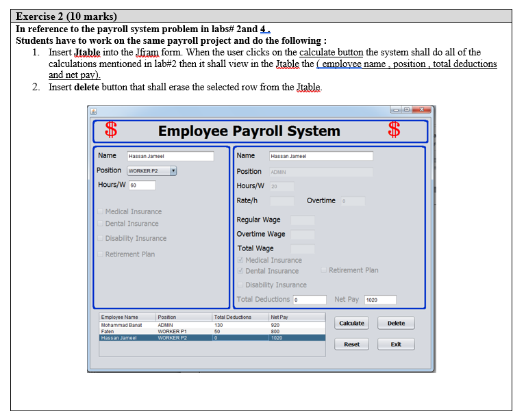Exercise 2 (10 marks) In reference to the payroll | Chegg.com