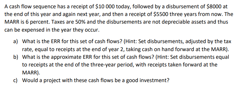 Solved A cash flow sequence has a receipt of $10 000 today, | Chegg.com