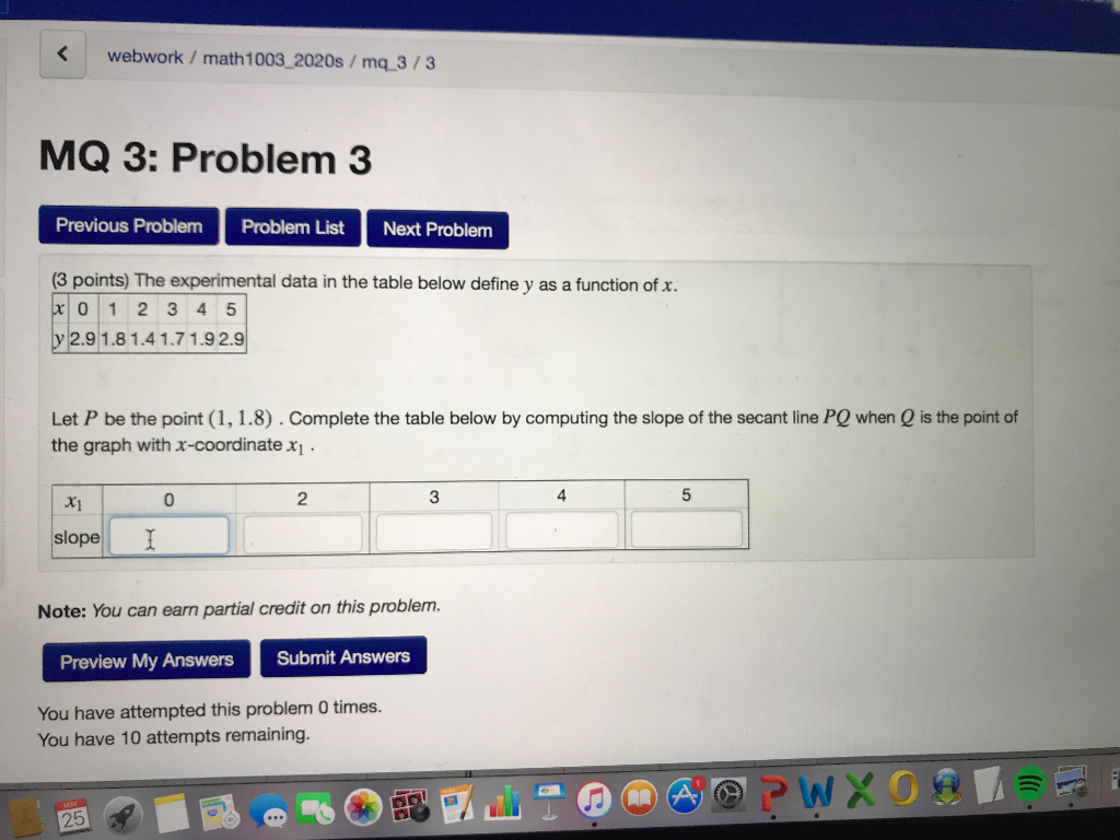 Solved webwork / math 1003_2020s / mq 3/3 MQ 3: Problem 3 | Chegg.com