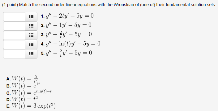 Solved (1 point) Match the second order linear equations | Chegg.com