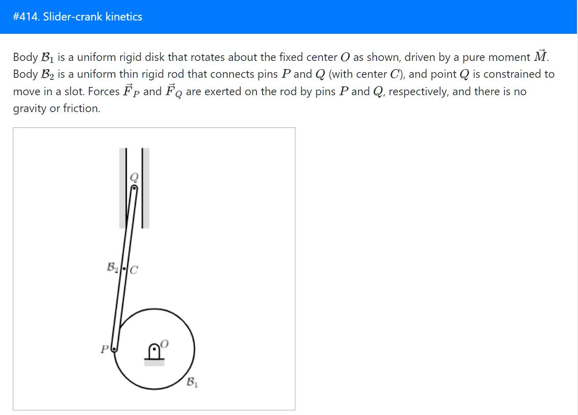 Solved #414. Slider-crank kinetics Body B1 is a uniform | Chegg.com