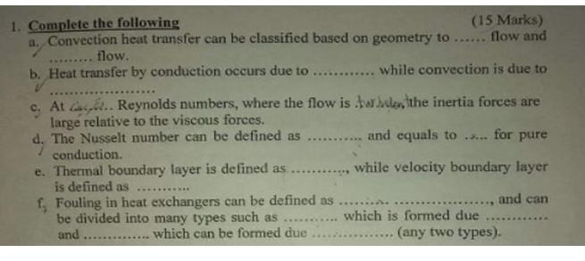 Solved 1. Complete the following (15 Marks) a. Convection | Chegg.com