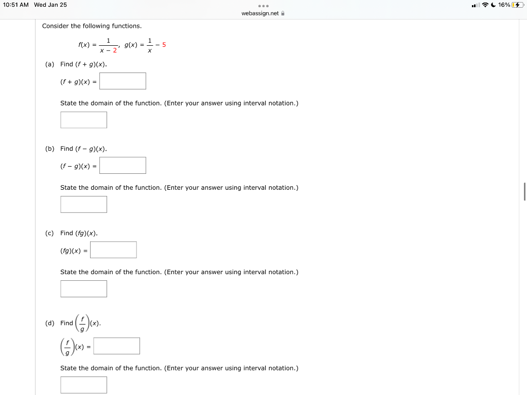 Solved Consider the following functions. f(x)=x−21,g(x)=x1−5 | Chegg.com