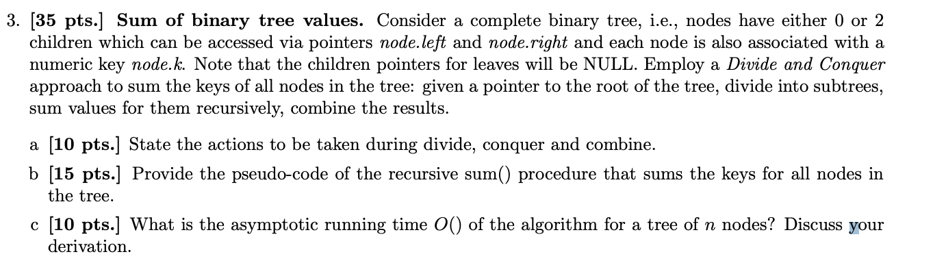 Solved [35 Pts ] Sum Of Binary Tree Values Consider A