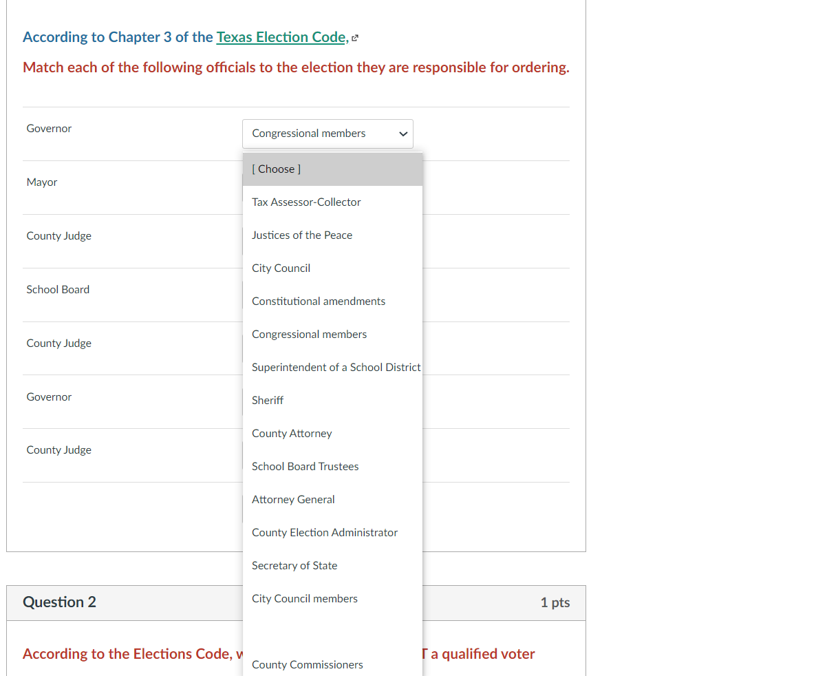 Solved According to Chapter 3 of the Texas Election Code, e | Chegg.com