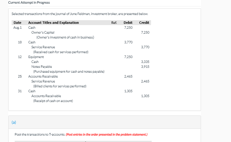 Solved Current Attempt in Progress Selected transactions | Chegg.com