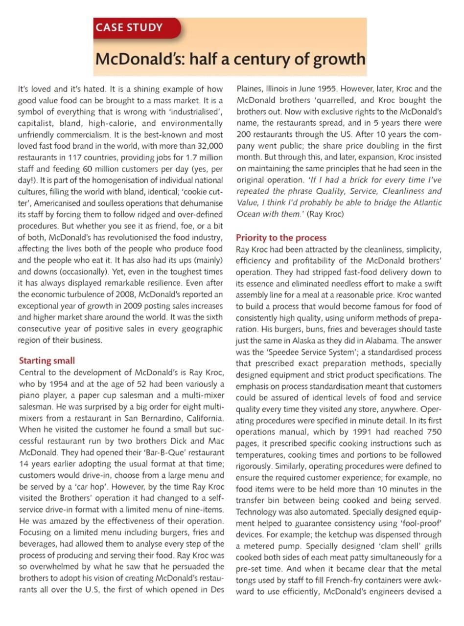 Solved CASE STUDY McDonald's: half a century of growth It's | Chegg.com