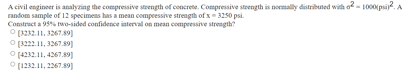 Solved A civil engineer is analyzing the compressive | Chegg.com