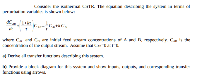 Solved Consider the isothermal CSTR. The equation describing | Chegg.com