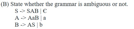 Solved (B) State whether the grammar is ambiguous or not. S | Chegg.com