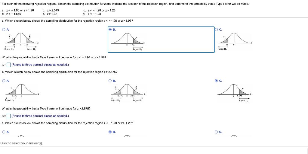 Solved For each of the following rejection regions, sketch | Chegg.com