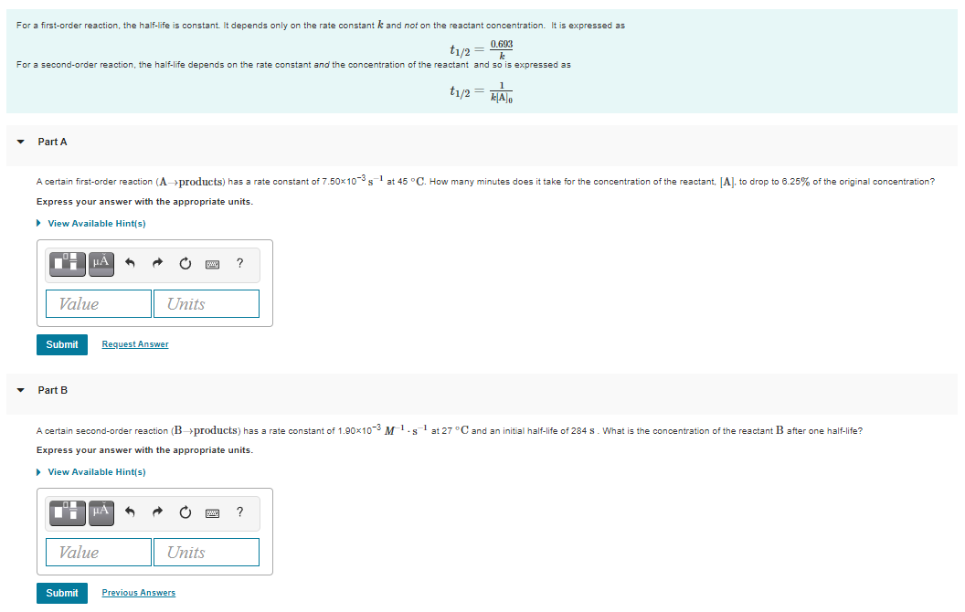 Solved The half-life of a reaction, t1/2, is the time it | Chegg.com