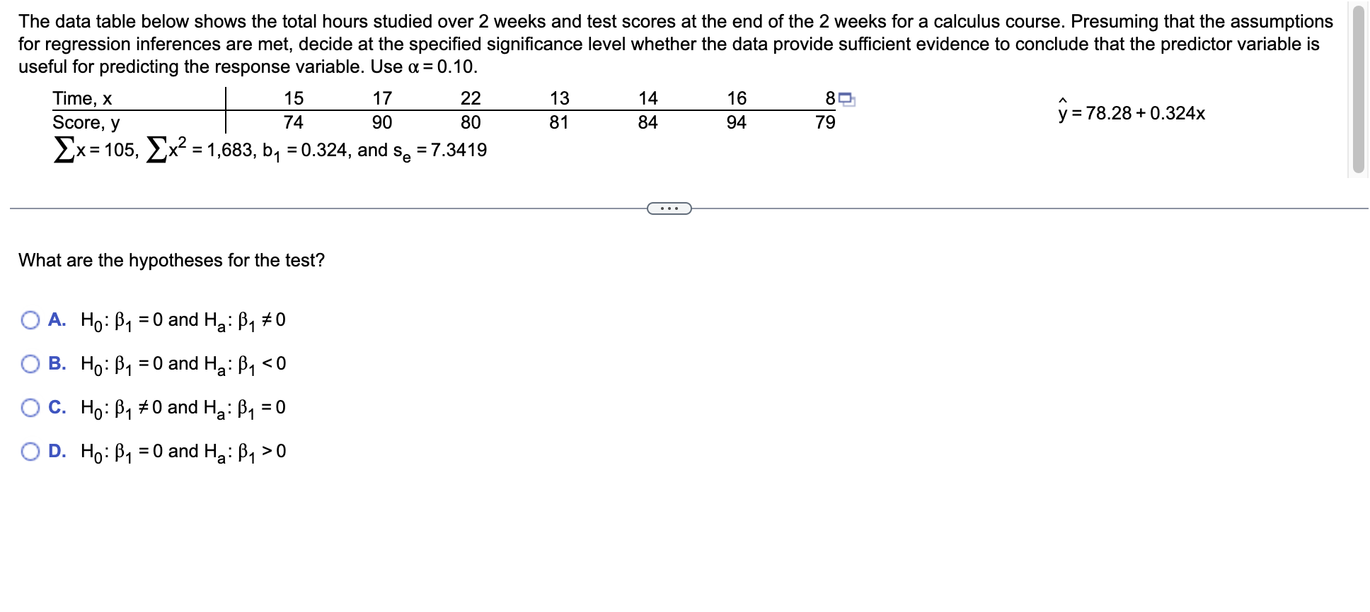 Solved The data table below shows the total hours studied | Chegg.com