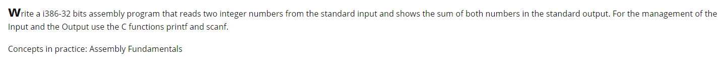 Write a i386-32 bits assembly program that reads two | Chegg.com