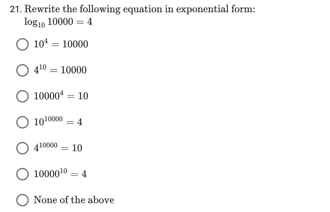Solved 21. Rewrite the following equation in exponential | Chegg.com