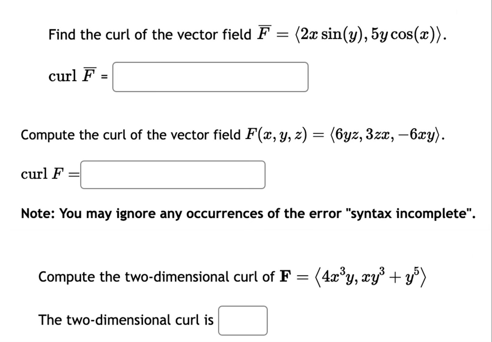 Solved Find the curl of the vector field | Chegg.com