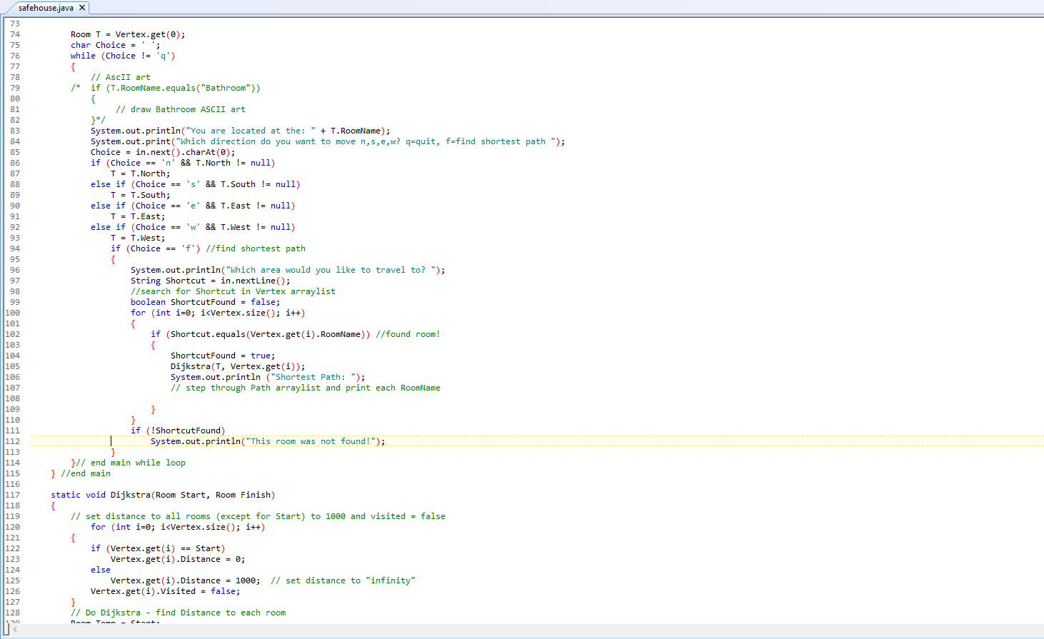 safehouse.java X 73 74 75 76 77 78 's 89 Room T = | Chegg.com