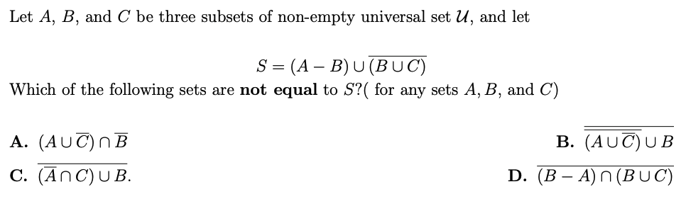 Solved Let A, B, and C be three subsets of non-empty | Chegg.com