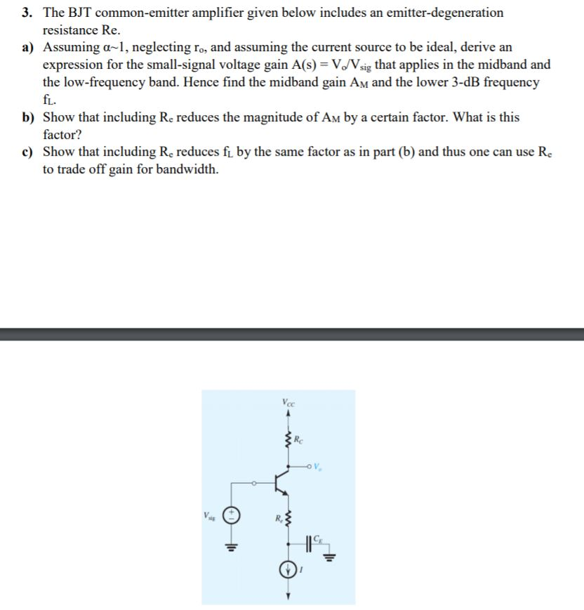 Solved The BJT common-emitter amplifier given below includes | Chegg.com