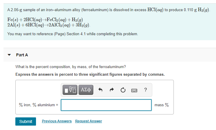 Solved A2.06-g sample of an iron-aluminum alloy | Chegg.com